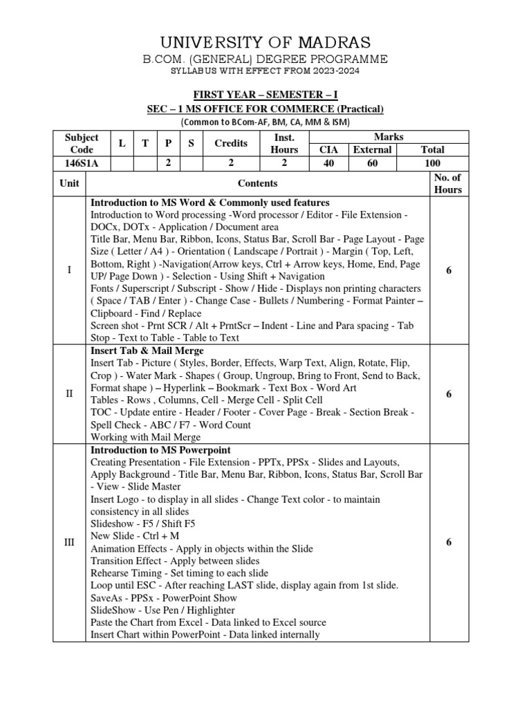 Syllabus Ms Office Pdf Microsoft Excel Microsoft Word