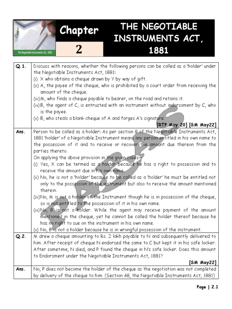 Understanding the Negotiable Instruments Act | PDF | Negotiable ...