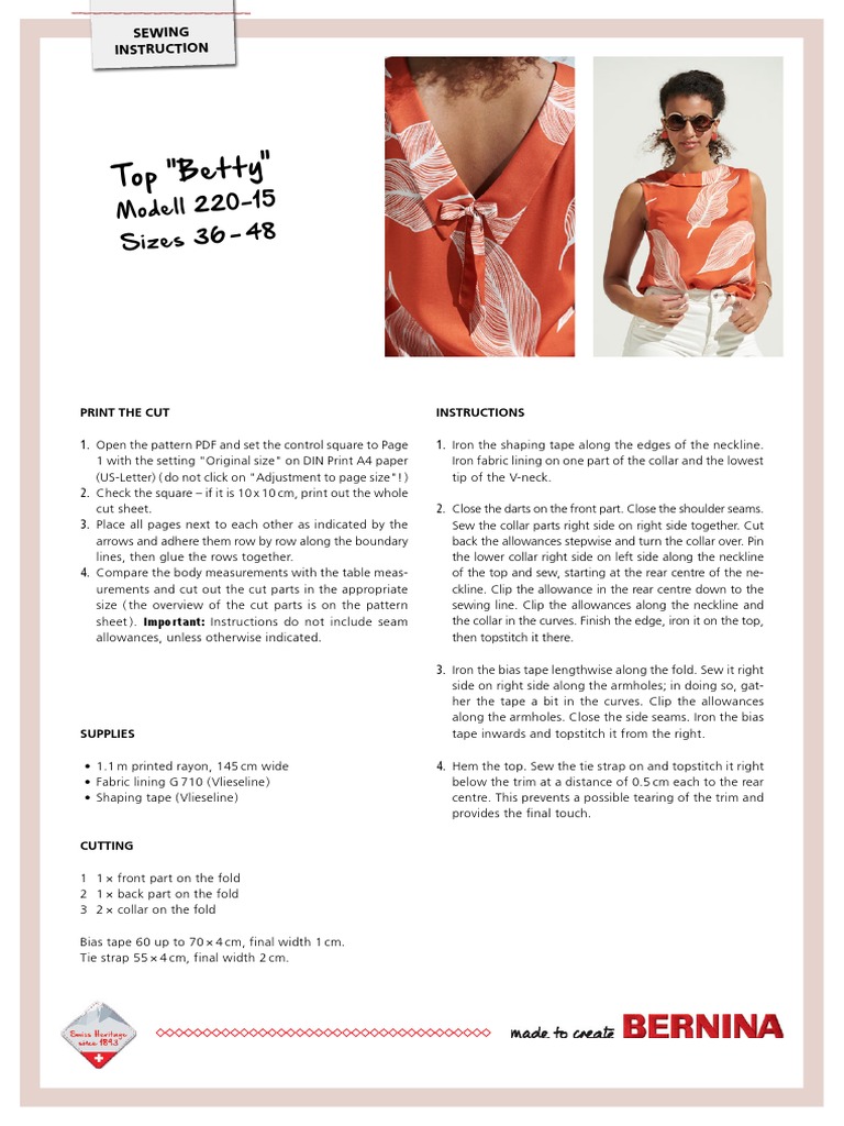 220-15 Instruc Top Betty EN | PDF | Seam (Sewing) | Textile Arts