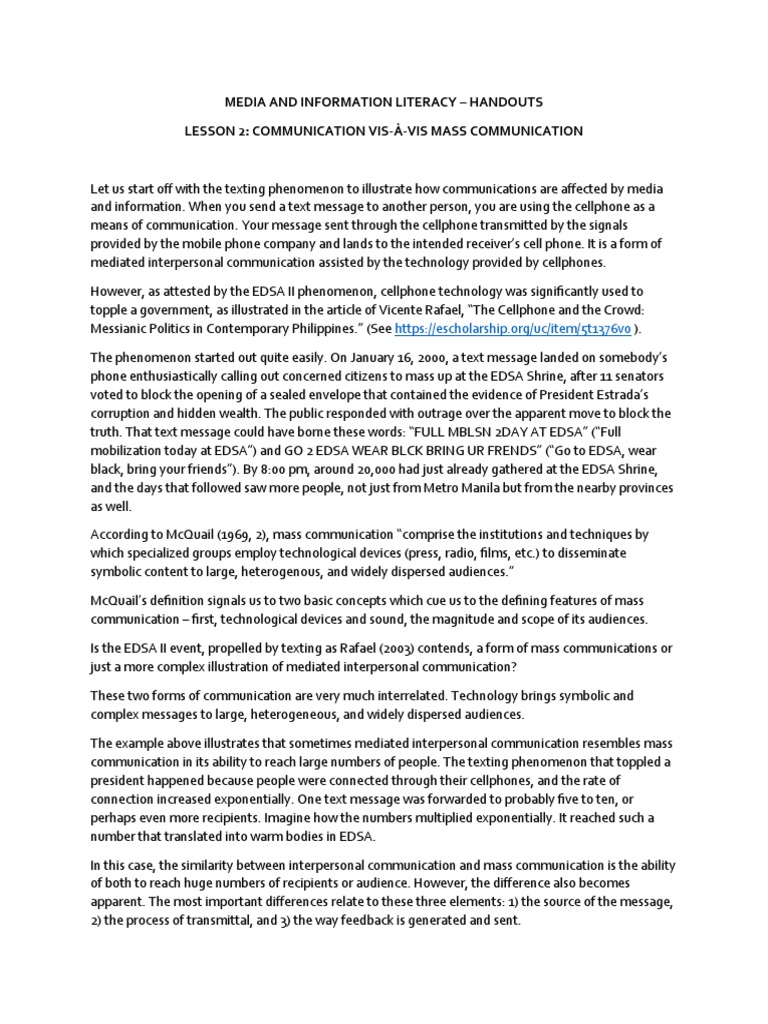 Mass Communication in EDSA II Rally | PDF | Communication | Text Messaging