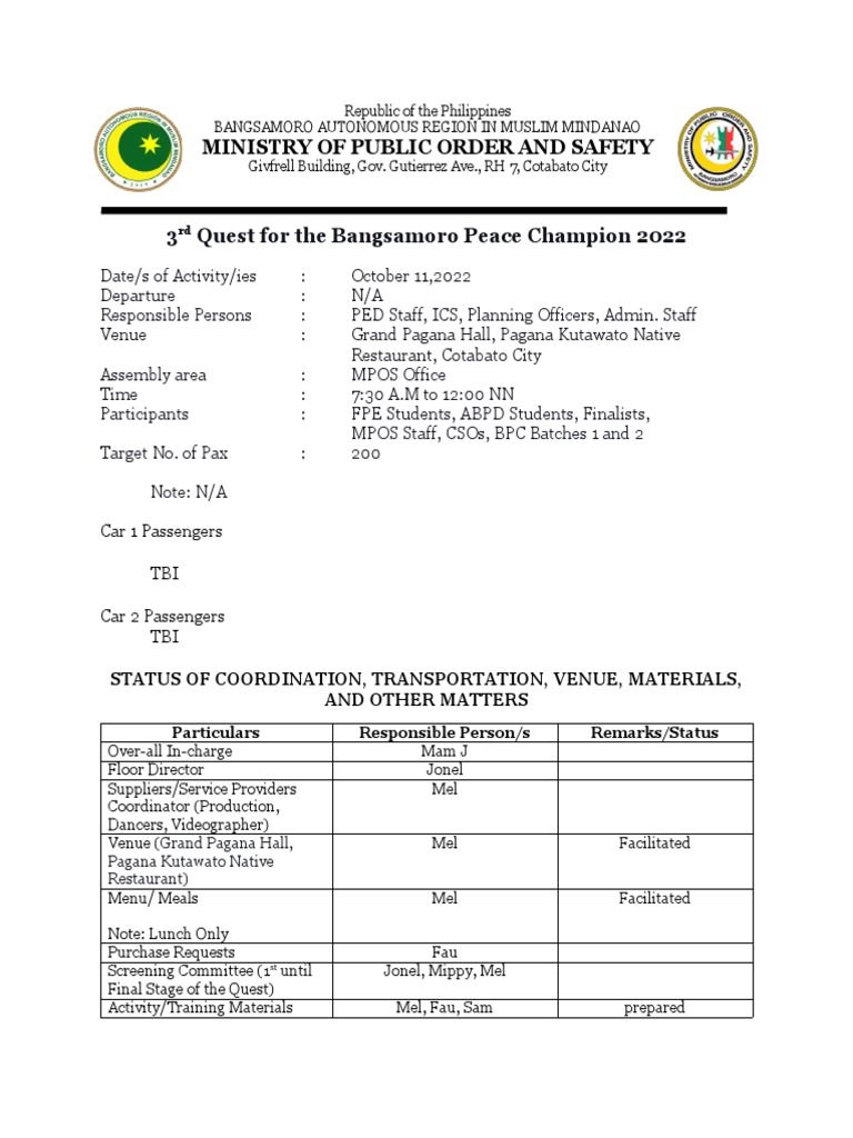Admin Notes For BPC 2022 | PDF | Restaurants