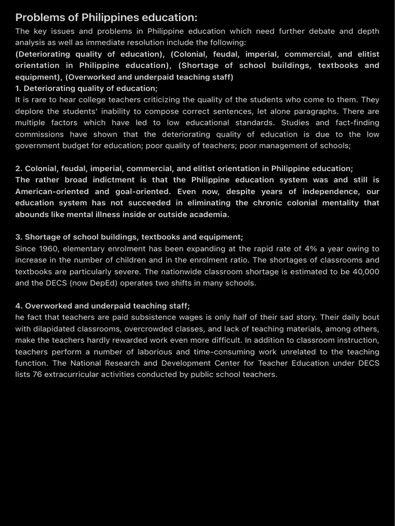 Problems of Philippines Education | PDF