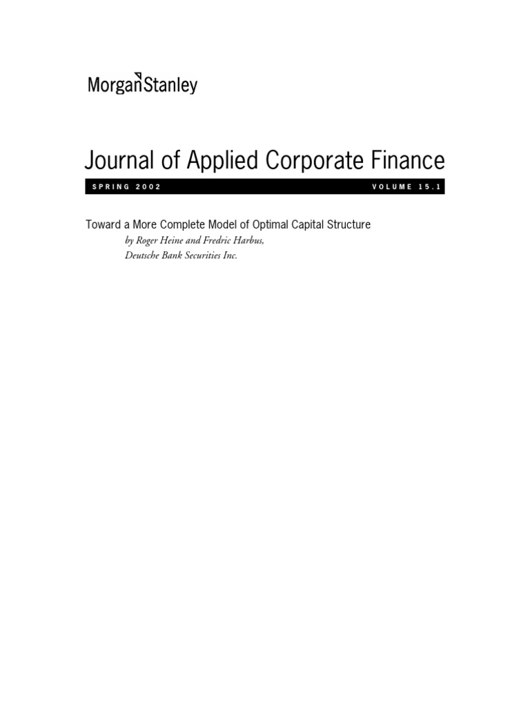 Toward A More Complete Model of Optimal Capital Structure | PDF ...