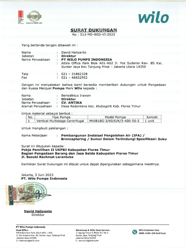 Alamat PT Wilo Pumps Indonesia | PDF