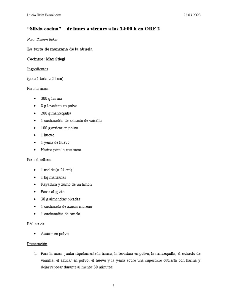 Ruiz Fernandez Lucia Omas Apfelkuchen | PDF