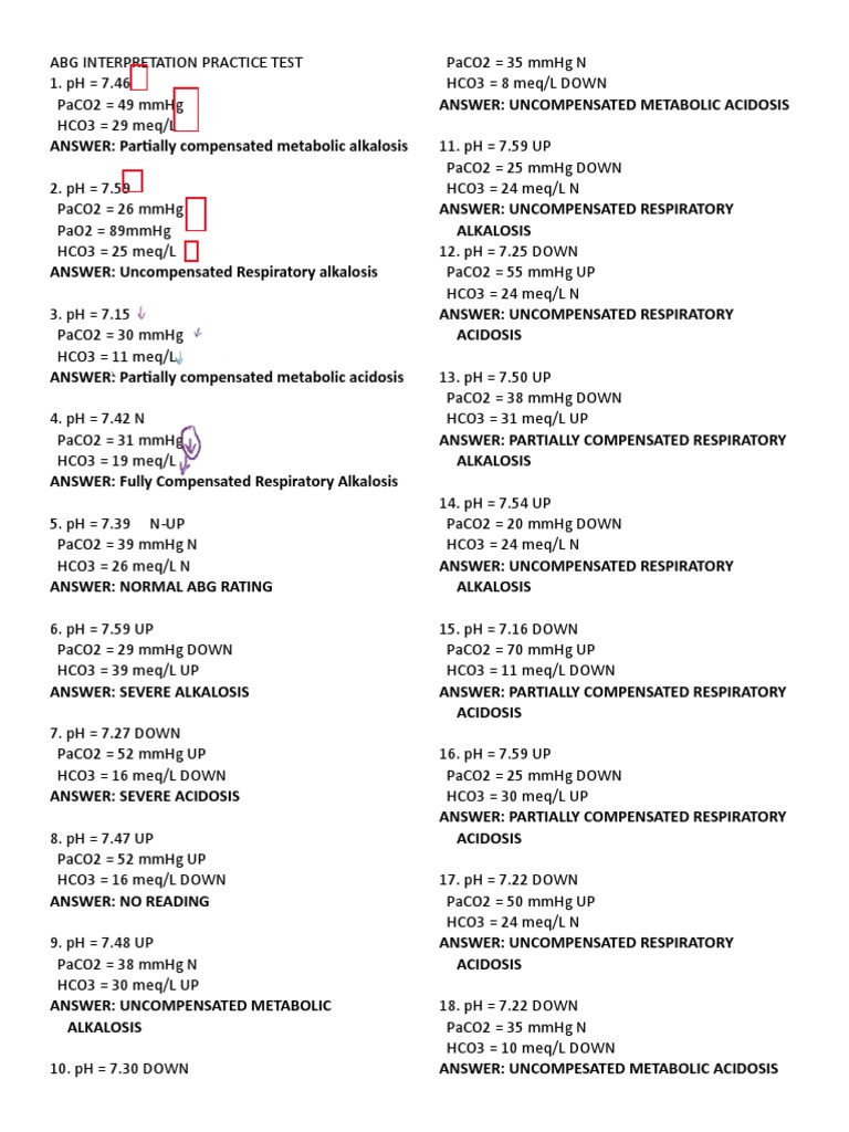 Abg Interpretation Practice Test | PDF | Respiratory System | Breathing