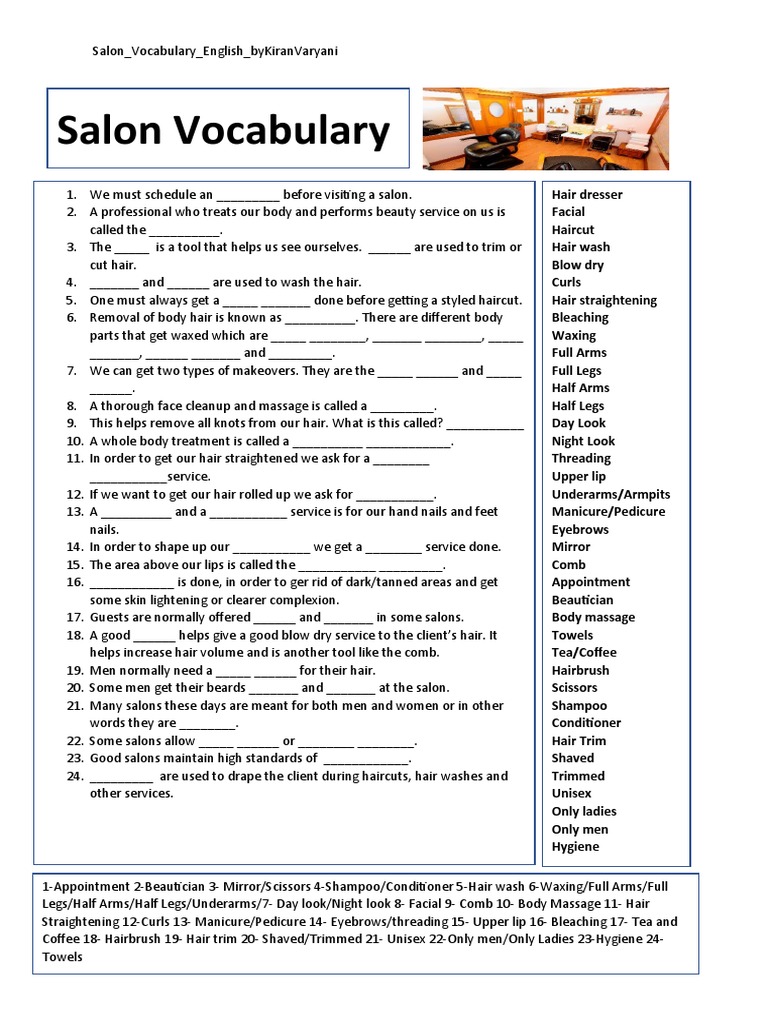 Salon Vocabulary Worksheet Templates Layouts - 133772 | PDF | Hair ...