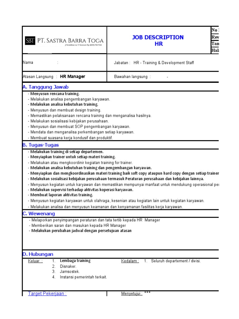 Jobdesc Staff Training - Development | PDF