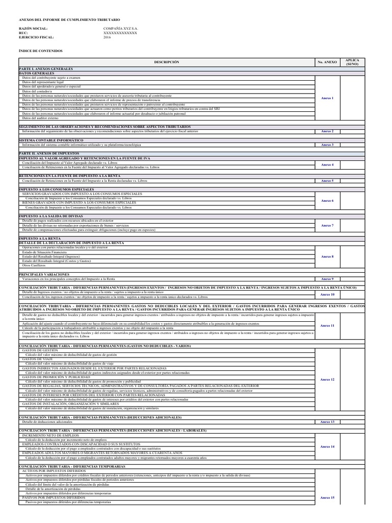 Anexos - ICT - 2016 NOTAS NO APLICA | PDF | Impuestos | Impuesto sobre la renta
