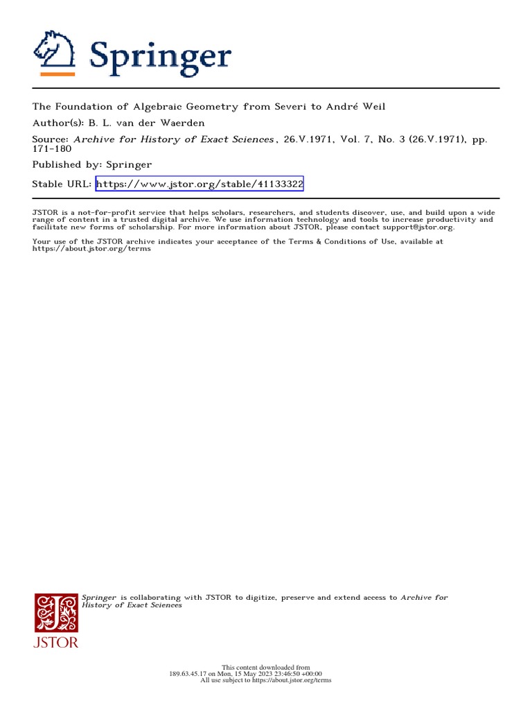 The Foundation of Algebraic Geometry From Severi To André Weil | PDF ...