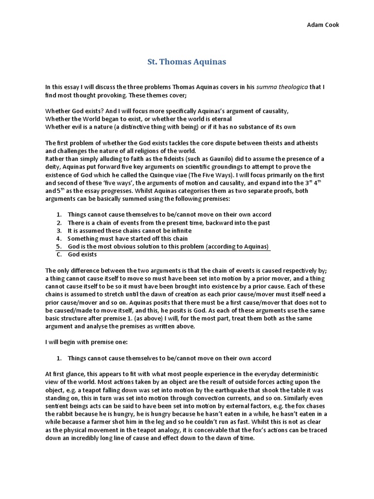 Reflection Paper 2 - St. Thomas Aquinas | PDF | Thomas Aquinas ...