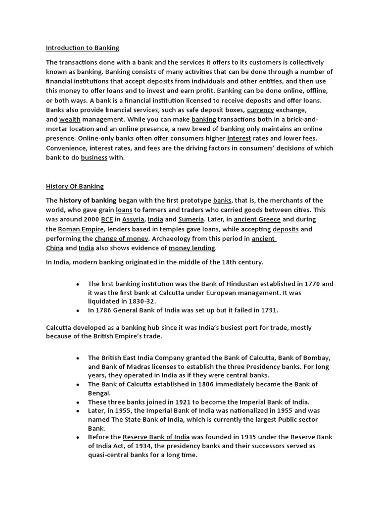 Introduction To Banking | PDF | Online Banking | Banks & Banking