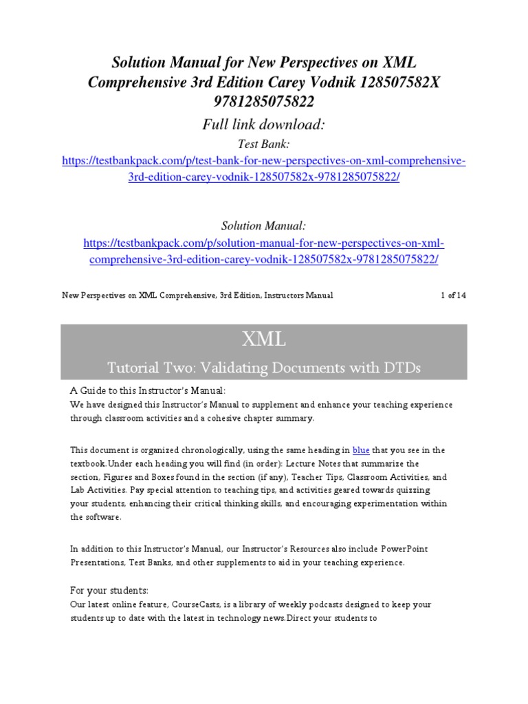 New Perspectives On XML Comprehensive 3rd Edition Carey Vodnik 128507582X Solution Manual | PDF ...