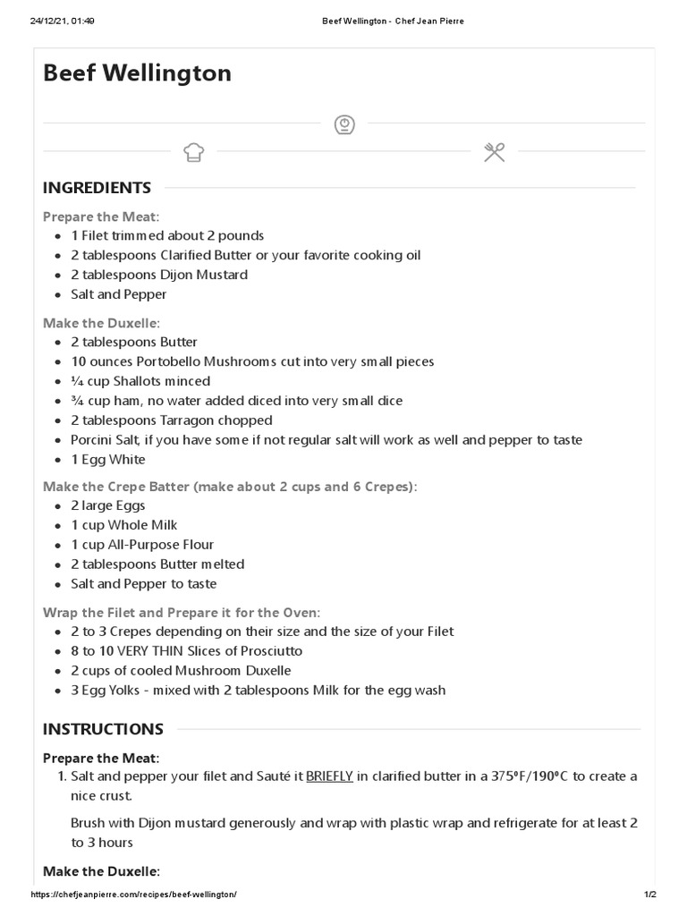 Beef Wellington - Chef Jean Pierre | PDF | Beef | Butter