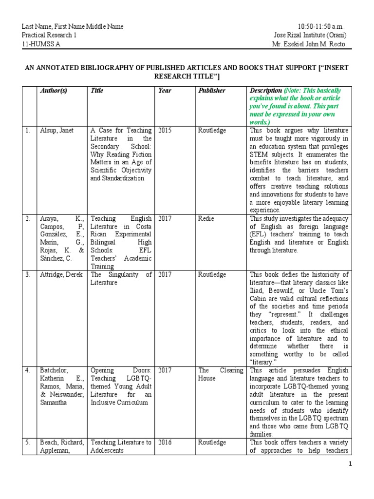 Sample Annotated Bibliography | PDF | English As A Second Or Foreign Language | Teachers