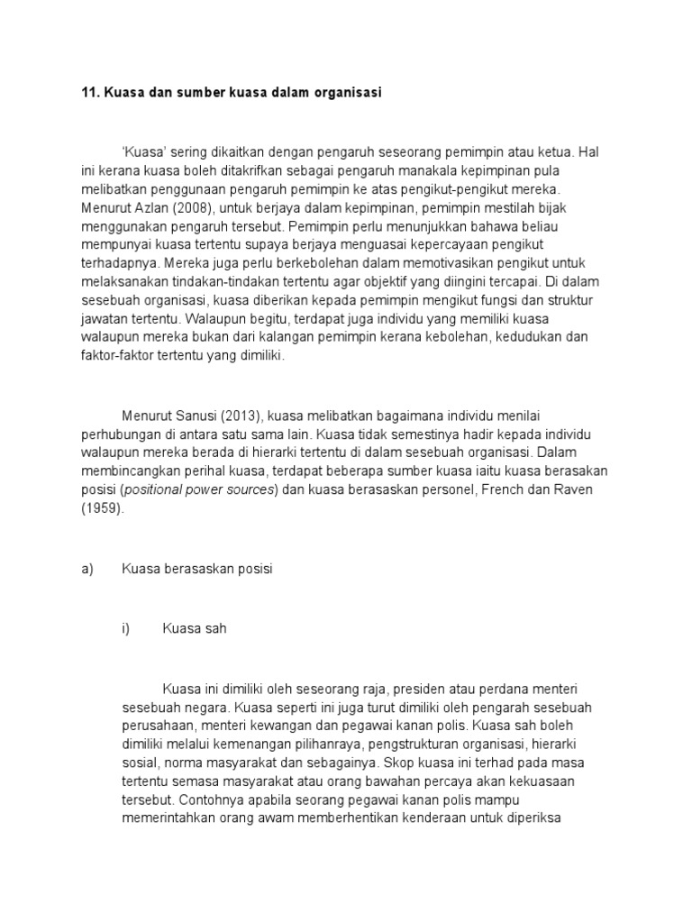 Kuasa Dan Sumber Kuasa Dalam Organisasi | PDF