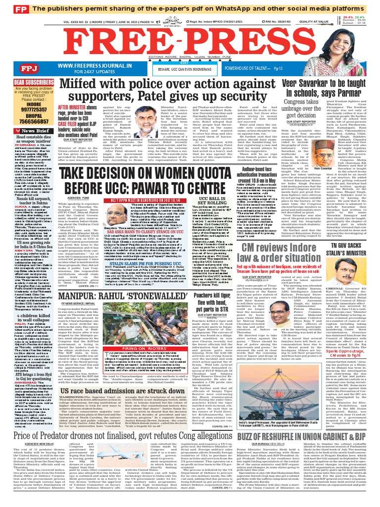 Indore Edition 30 June 2023 | PDF | Narendra Modi | Politics Of India