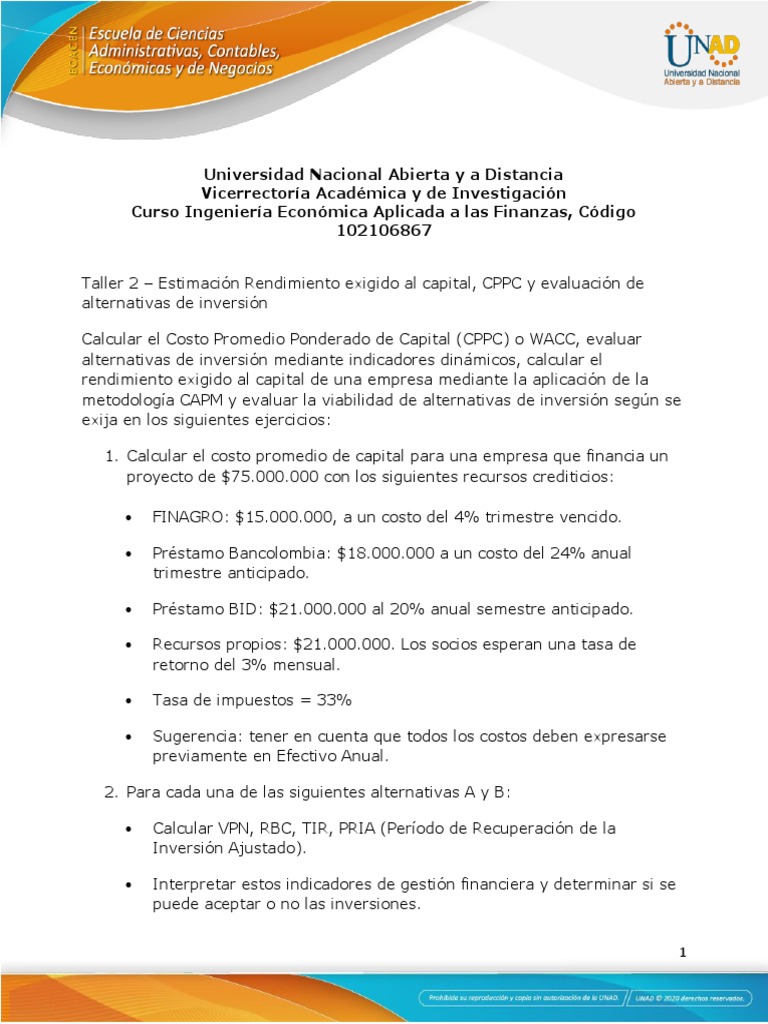Cálculo de CPPC y Evaluación de Inversiones | PDF | Depreciación ...