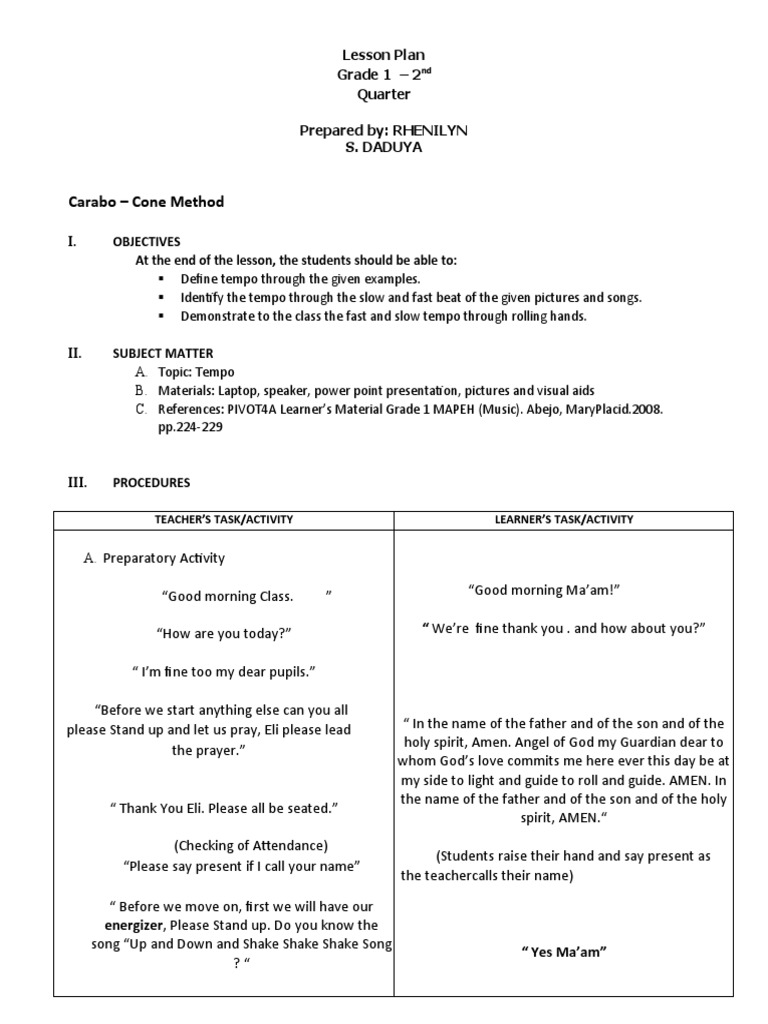 Daduya Rhenilyn Lesson Plan Educ 105 | PDF | Tempo