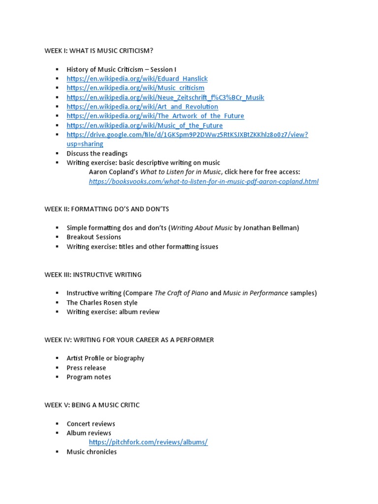 Course Outline For Music Criticism | PDF | Musical Compositions ...