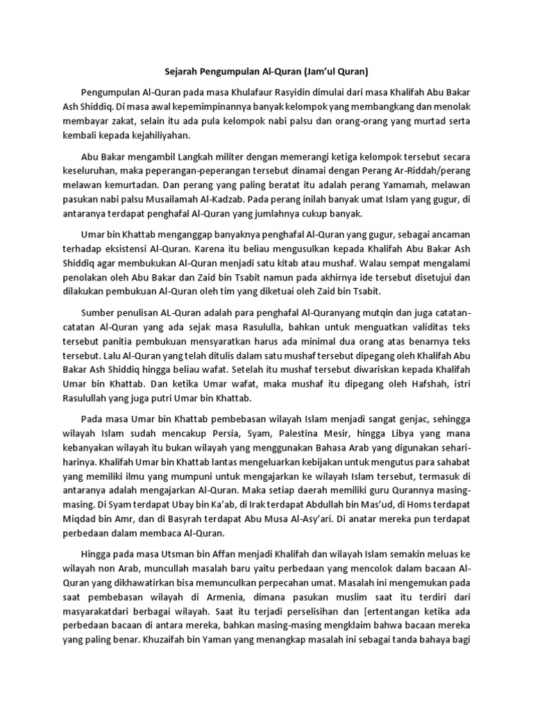 Sejarah Pengumpulan Al Quran Pdf