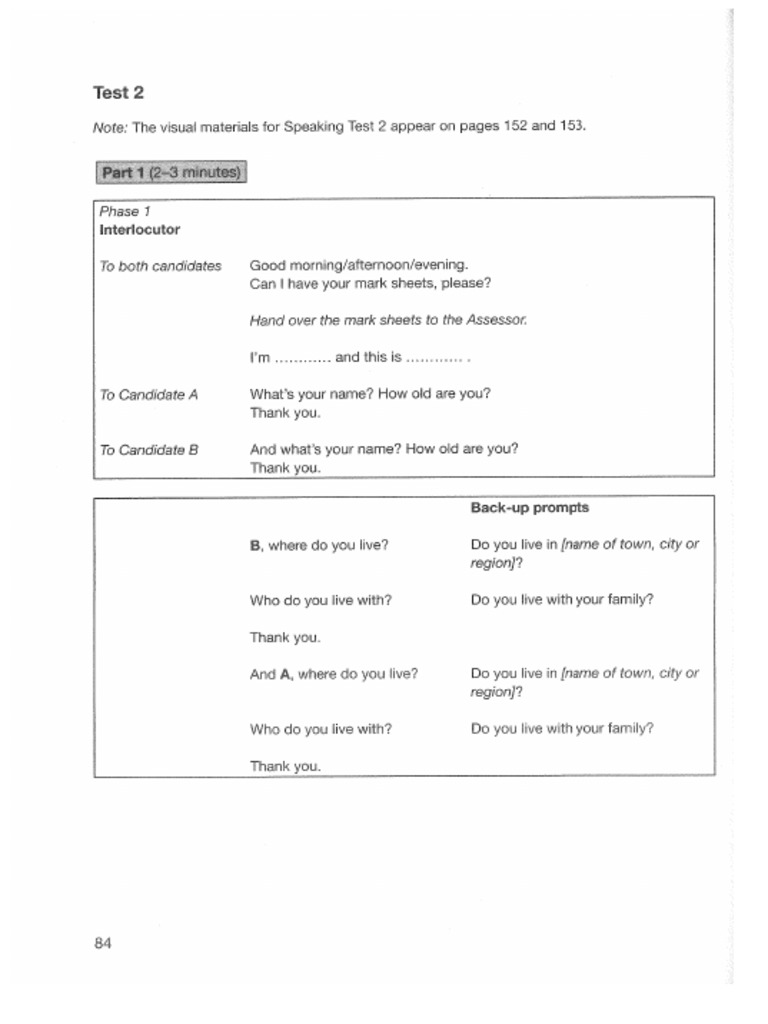 2021PET1 Test 2 Speaking 2.1 | PDF