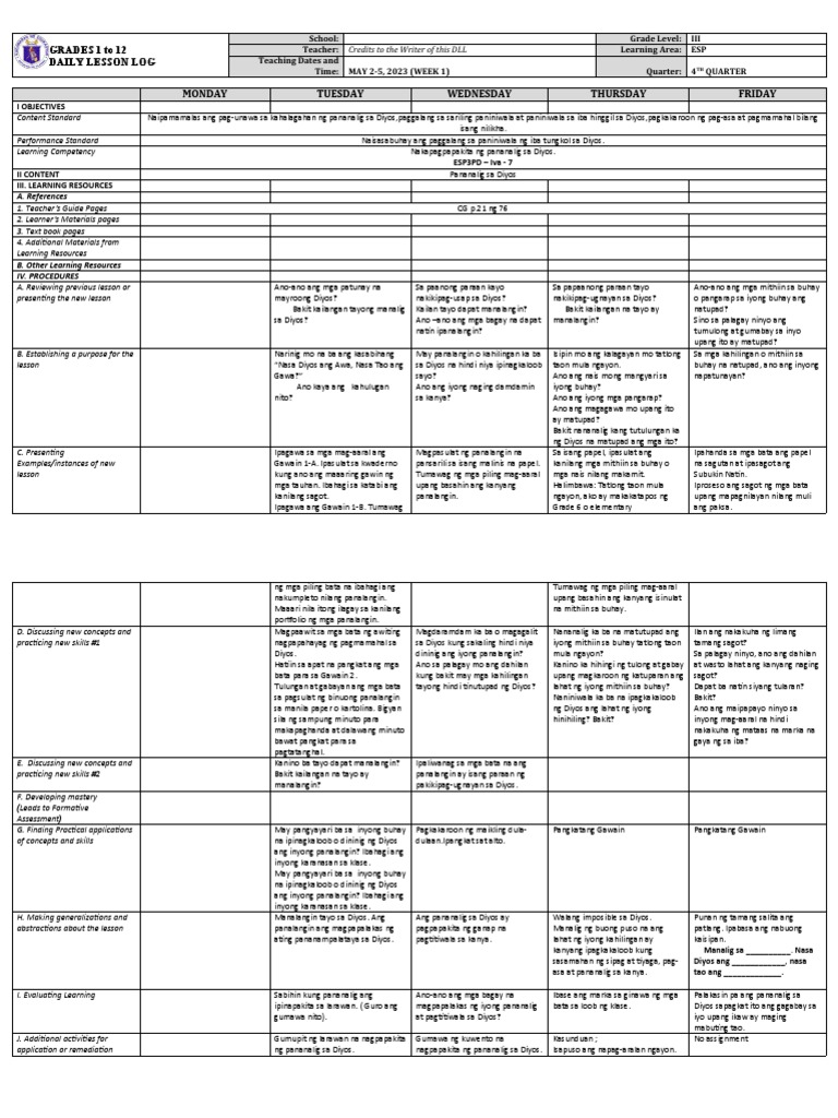 DLL - Esp 3 - Q4 - W1 | PDF