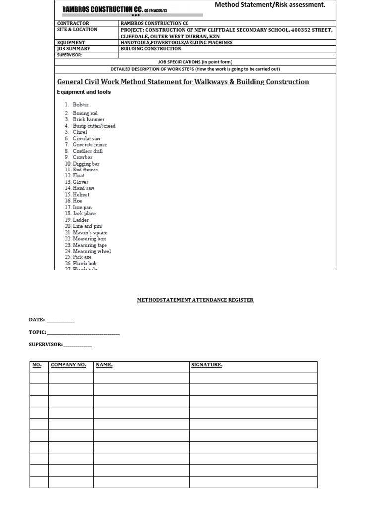 METHOD STATEMENT Building Construction | PDF