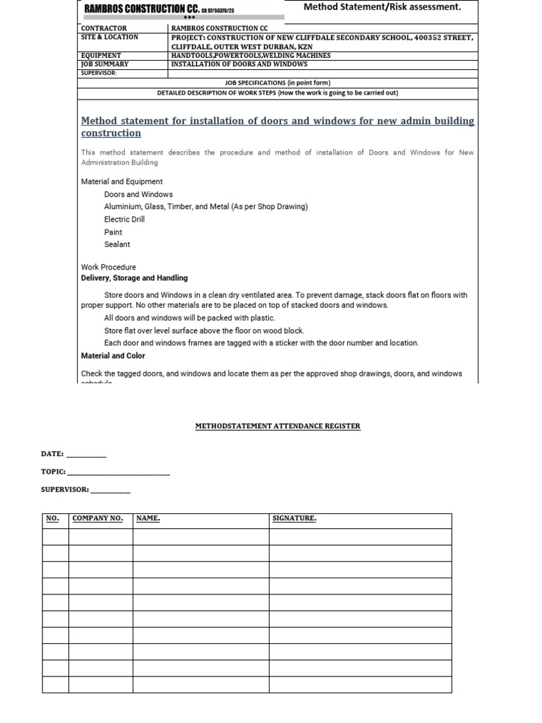 METHOD STATEMENT Doors and Windows | PDF | Business | Technology ...