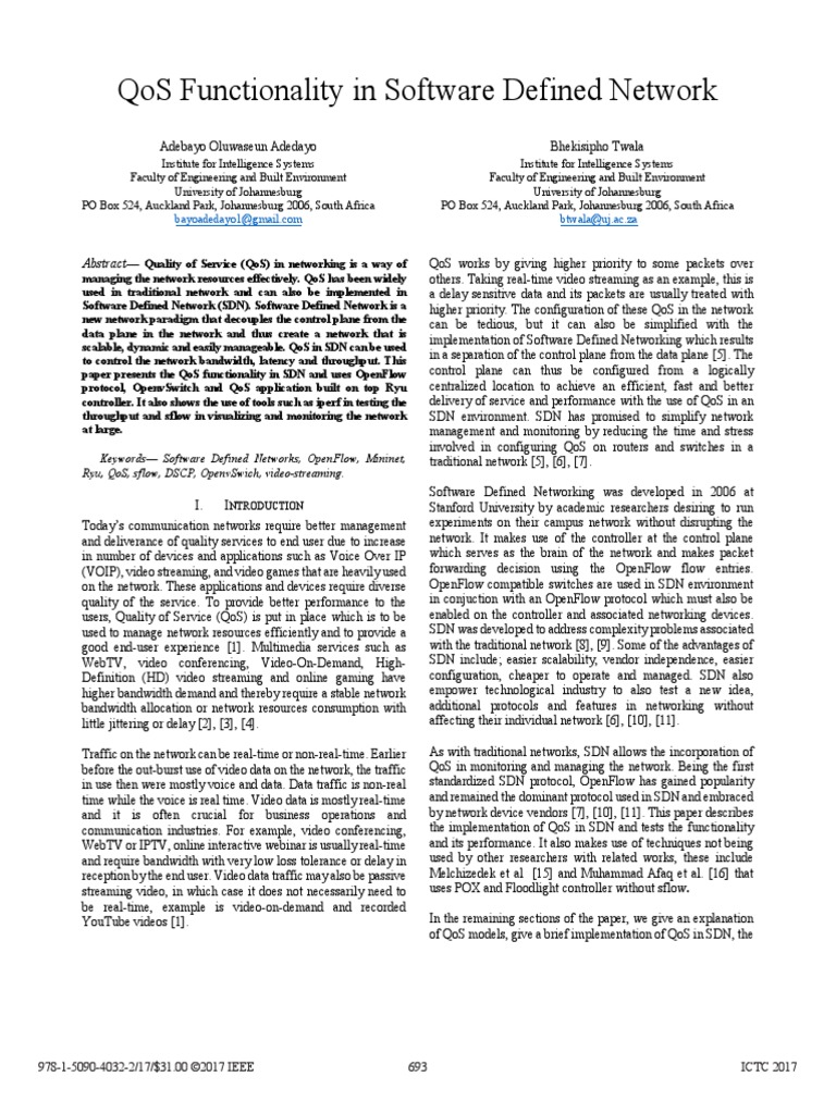 Qos Functionality in Software Defined Network: Btwala@Uj - Ac.Za | Download Free PDF | Quality ...