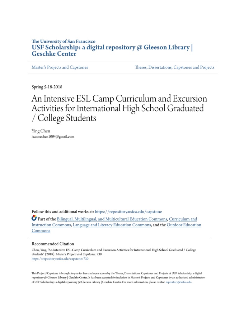 An Intensive ESL Camp Curriculum and Excursion Activities For Int | PDF | English As A Second Or ...