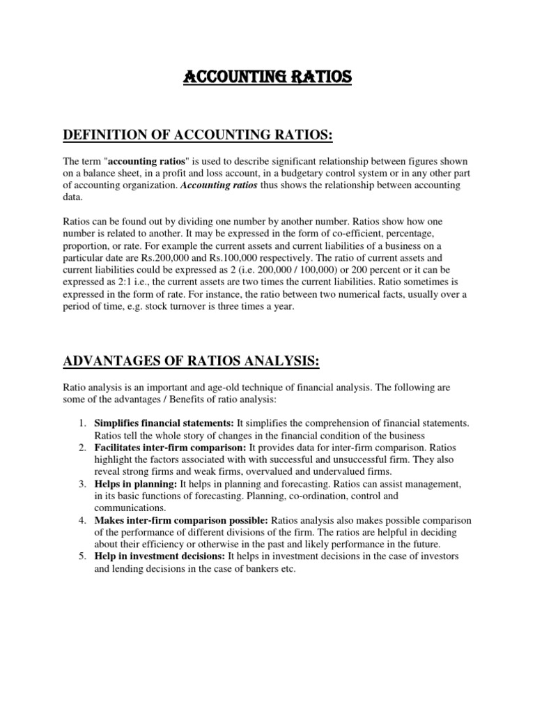 Accounts Assignment - Accounting Ratios | PDF | Financial Capital ...
