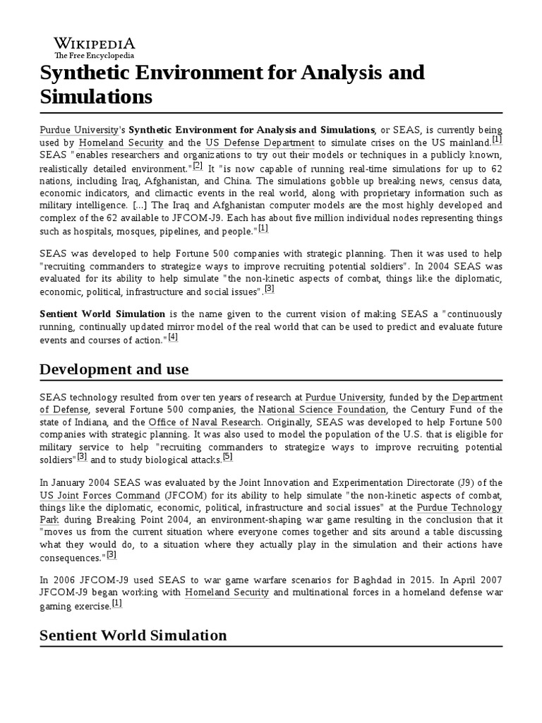Synthetic Environment For Analysis and Simulations | PDF | Cybernetics | Systems Science