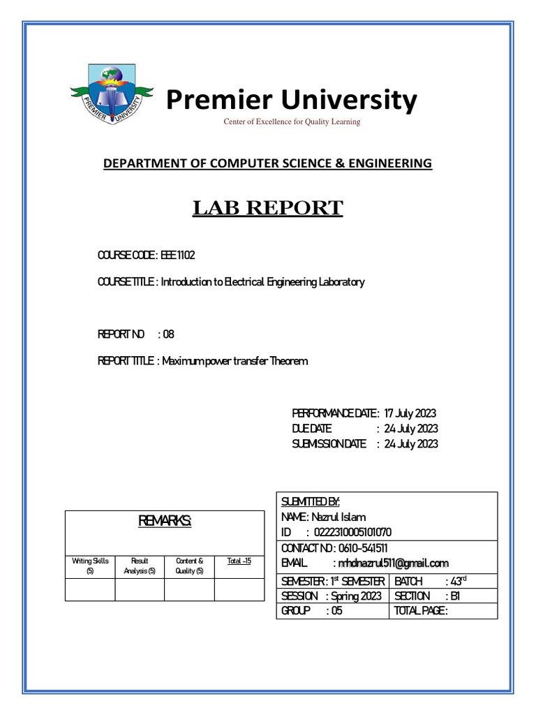 Intro to Electrical Eng Lab Report | PDF