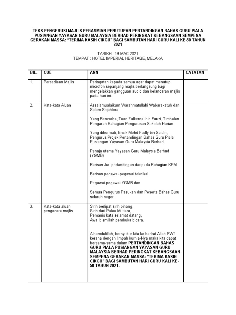 Draf - Teks MC Penutupan | PDF