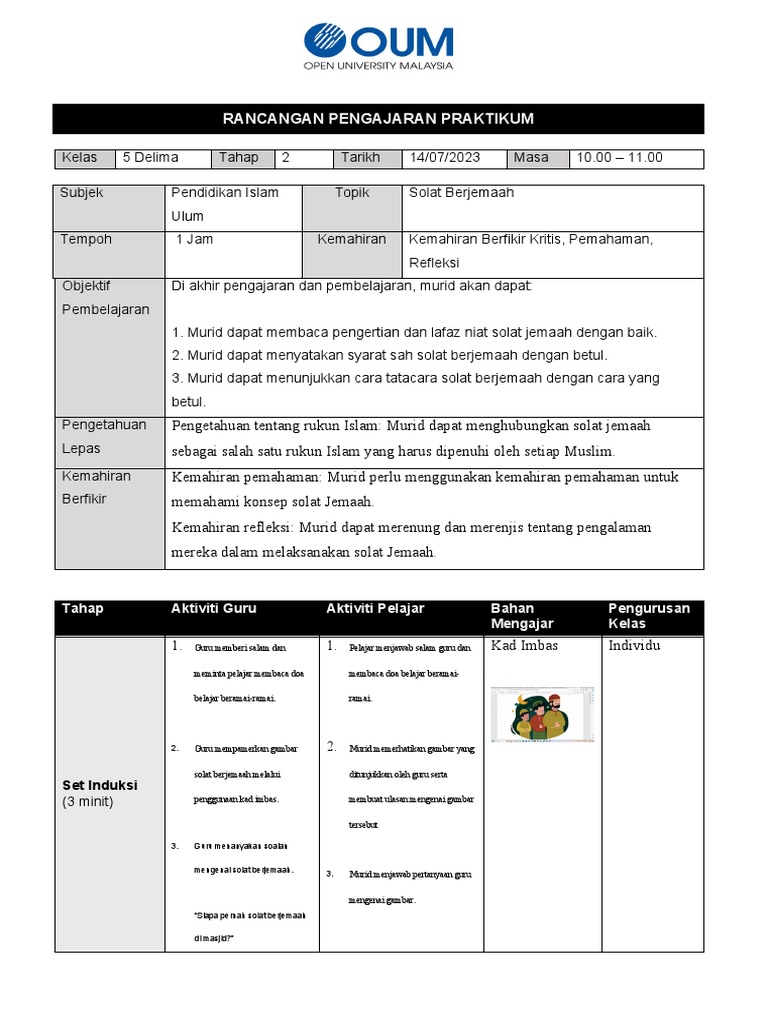 RPH Solat Jemaah Tahun 5 Delima | PDF