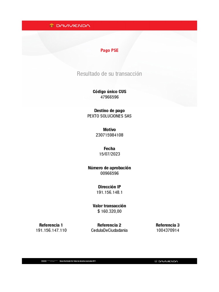 Transacción PSE a Pexto Soluciones SAS | PDF | Finanzas y dinero