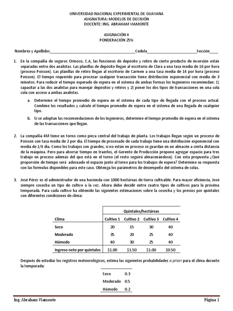 Asignación 4 Modelos de Decisión 2023-I | PDF