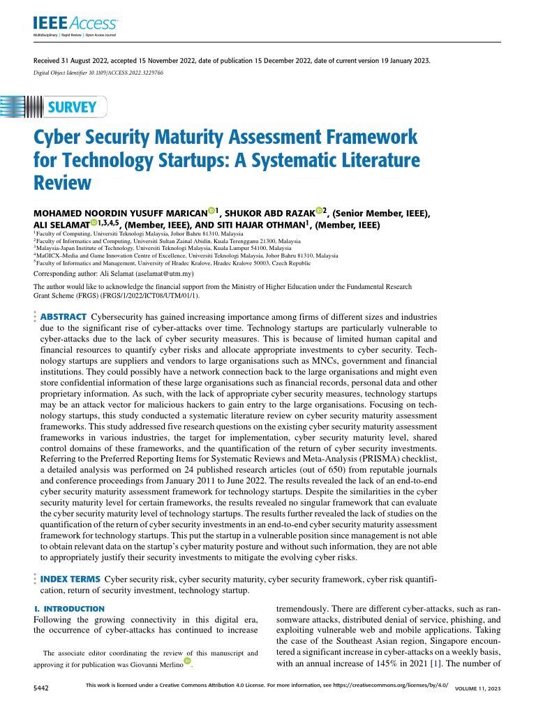 Cyber Security Maturity Assessment Framework For Technology Startups A ...