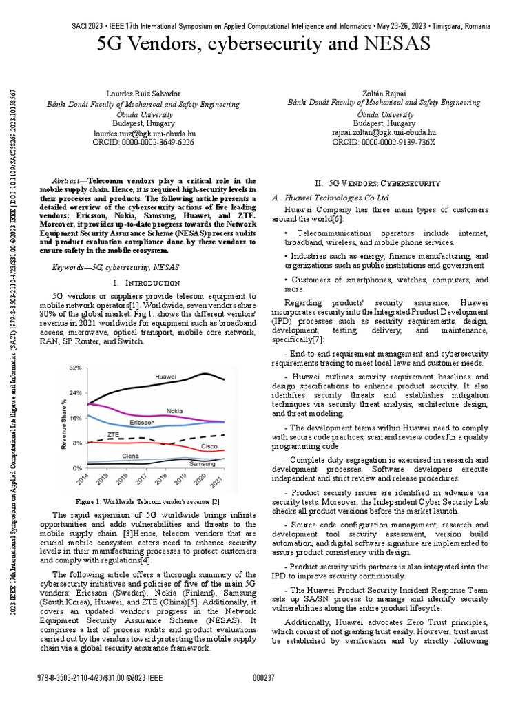 5G Vendors Cybersecurity and NESAS | PDF | Computer Security | Security