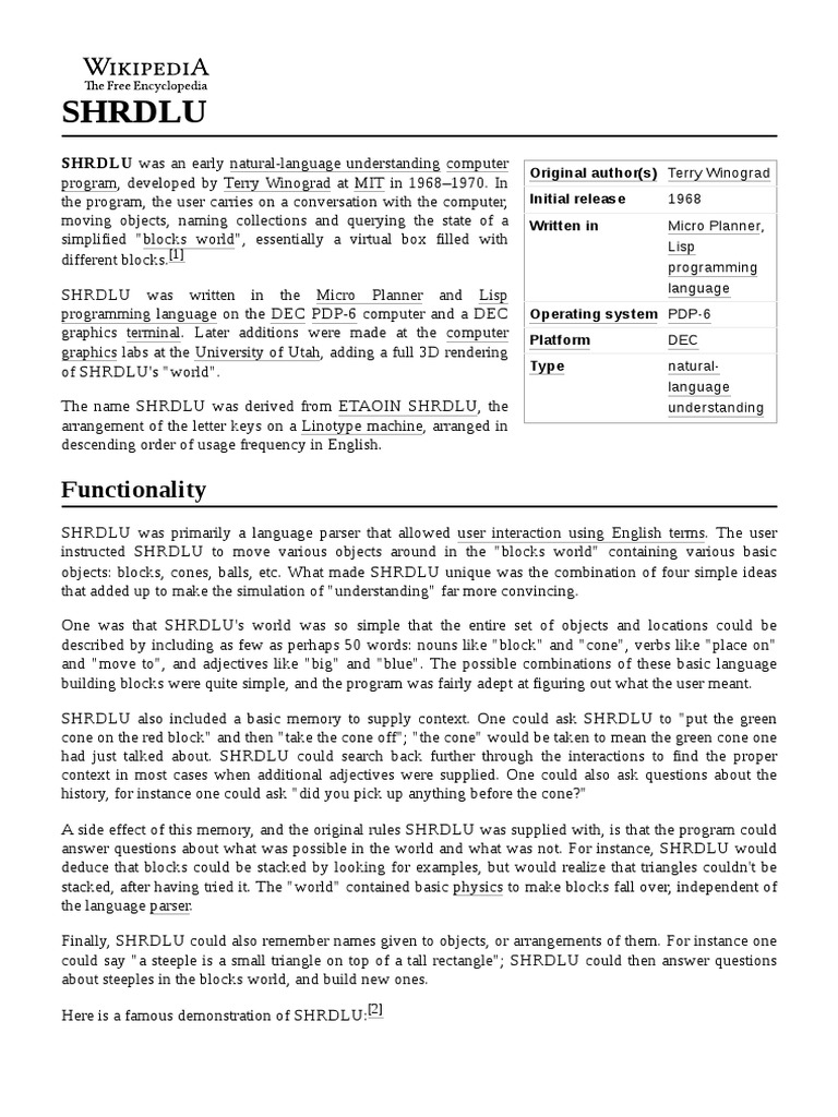 SHRDLU | PDF | Computing | Cognitive Science