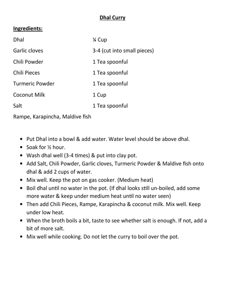 Step-by-Step Dhal Curry Recipe | PDF | Cooking, Food & Wine