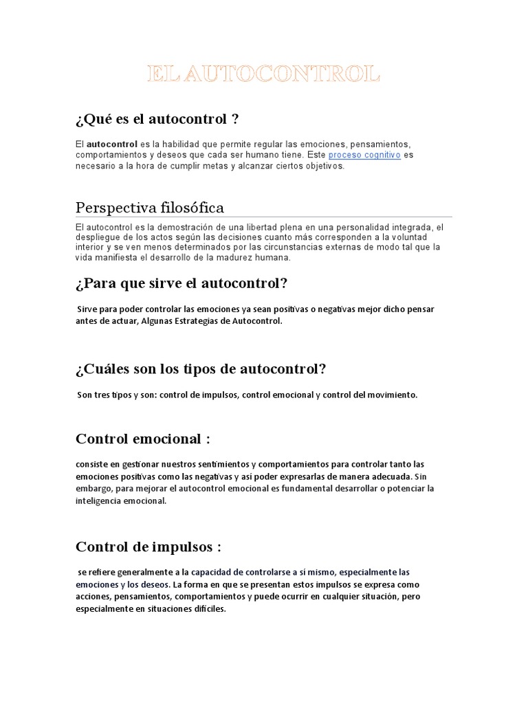 El Autocontrol | PDF | Crecimiento personal y profesional | Ciencia y ...