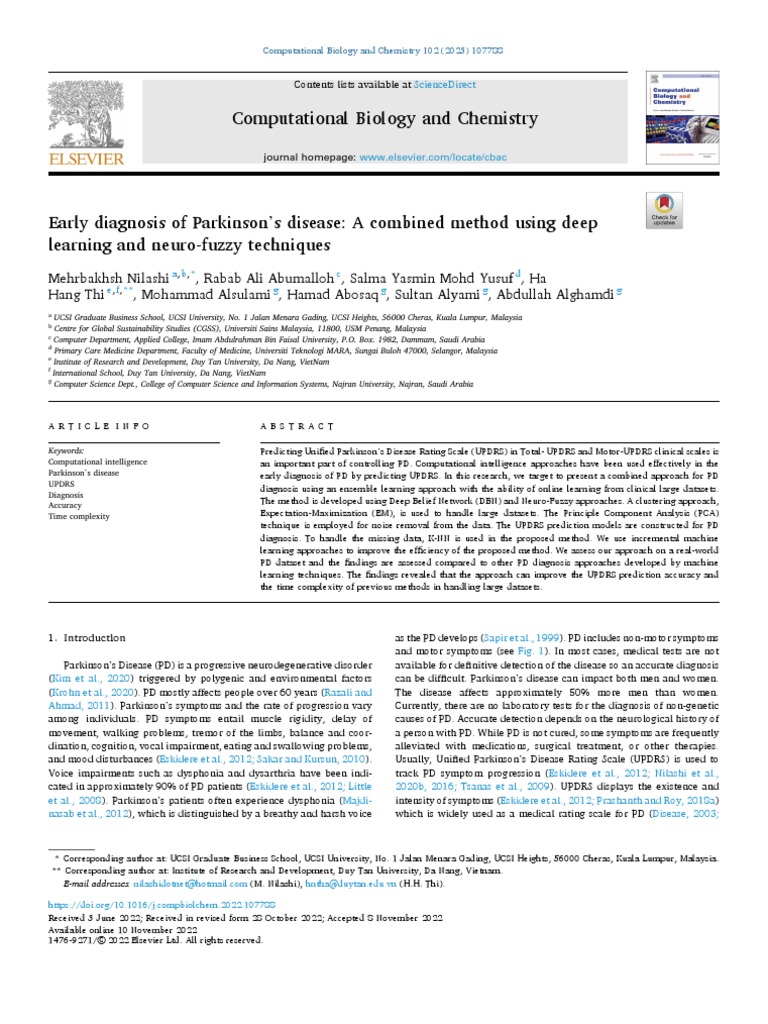 Early Diagnosis of Parkinson's Disease: A Combined Method Using Deep Learning and Neuro-Fuzzy ...