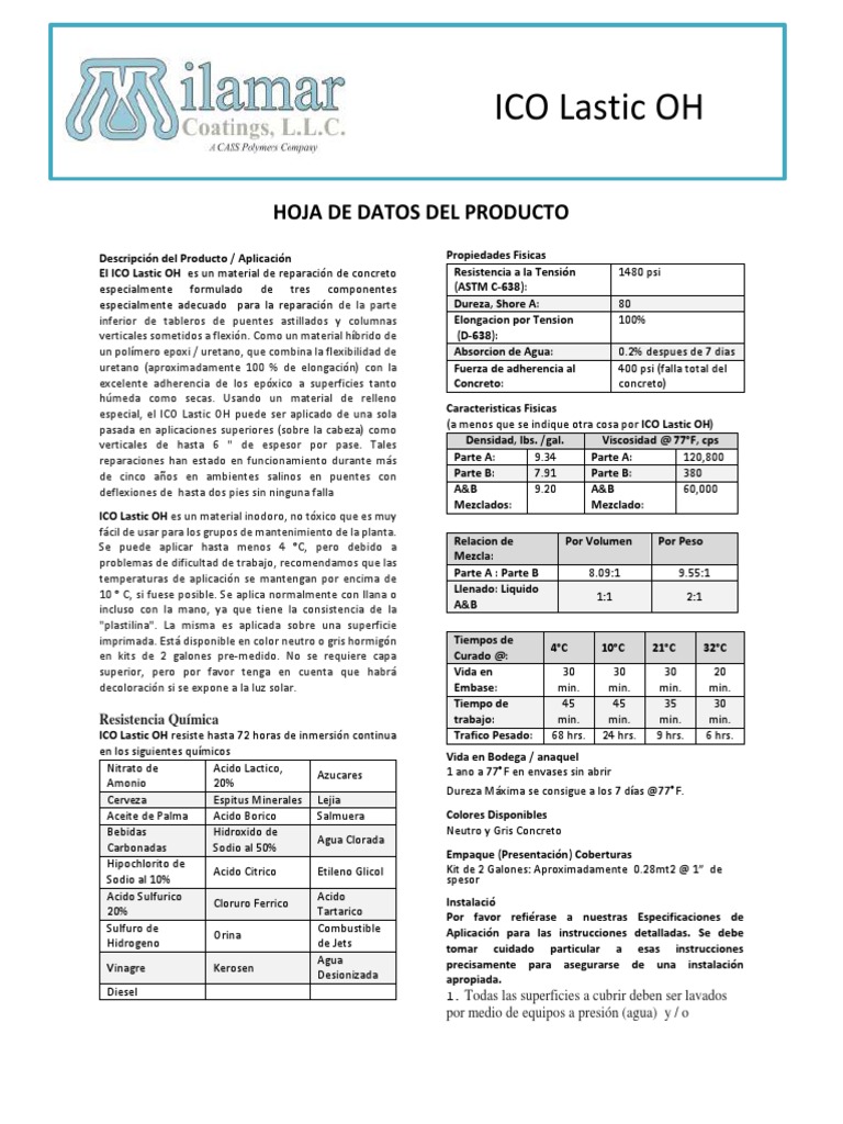 ICO Lastic OH - Spanish | PDF | Hormigón | Agua