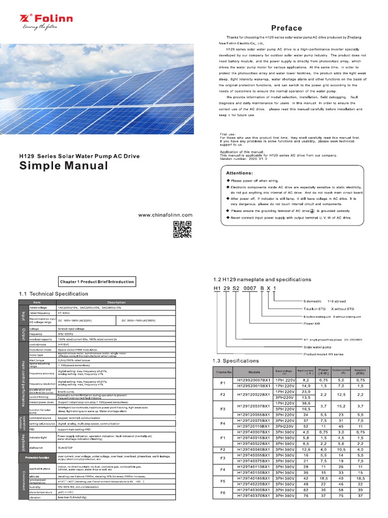 Manual - H129 Solar Pump Inverter | PDF