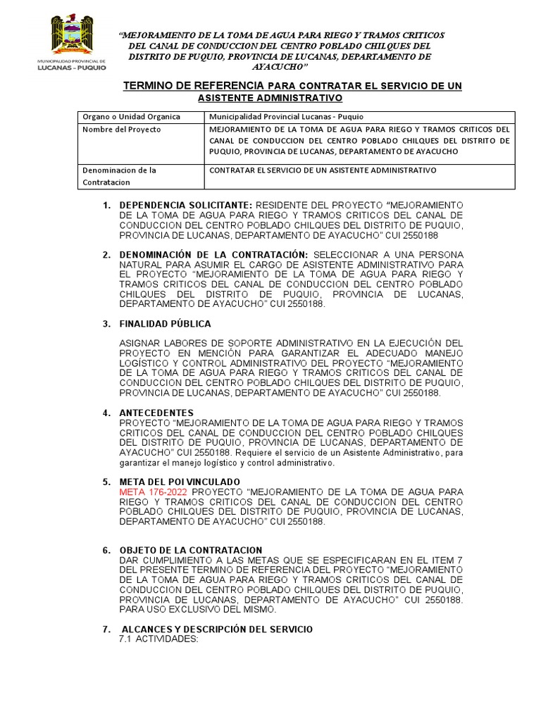 Tdr-Asistente Administrativo | PDF