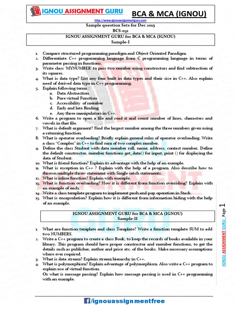 BCS 031 (WWW - Ignouassignmentguru.com) | PDF | C++ | Method (Computer Programming)