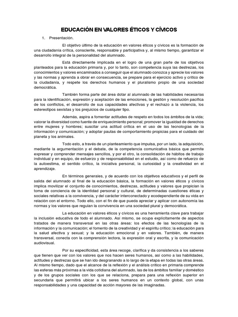 03 Annex III 2 Educacion en Valores Civicos y Eticos 1 | PDF | Las emociones | Ideologías políticas