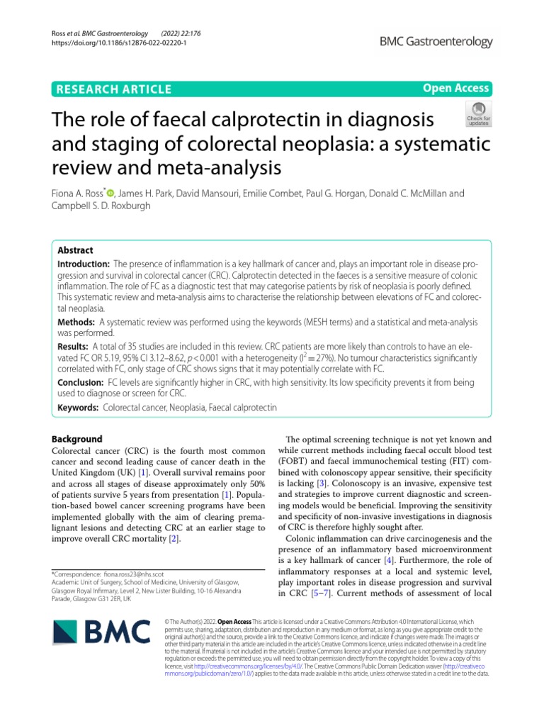 The Role of Faecal Calprotectin in Diagnosis 2022 | PDF | Colorectal ...